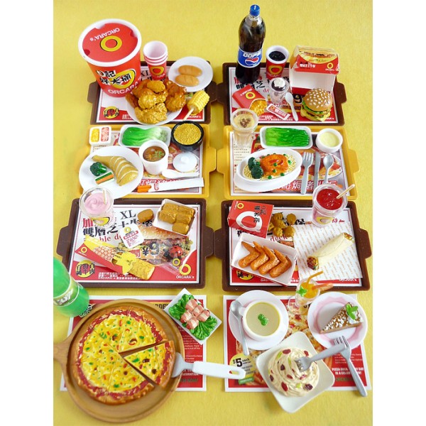 FULL MEAL TRAY & DRINK MINIATURE FAST FOOD 2009 RE-MENT DOLL MINIATURE ...