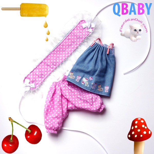 ROBE TOP + BLOOMER + SERRE TETE FAIT MAIN PAR MIORI POUR POUPÉE QBABY ...