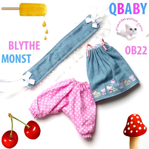 ROBE TOP + BLOOMER + SERRE TETE FAIT MAIN PAR MIORI POUR POUPÉE QBABY ...